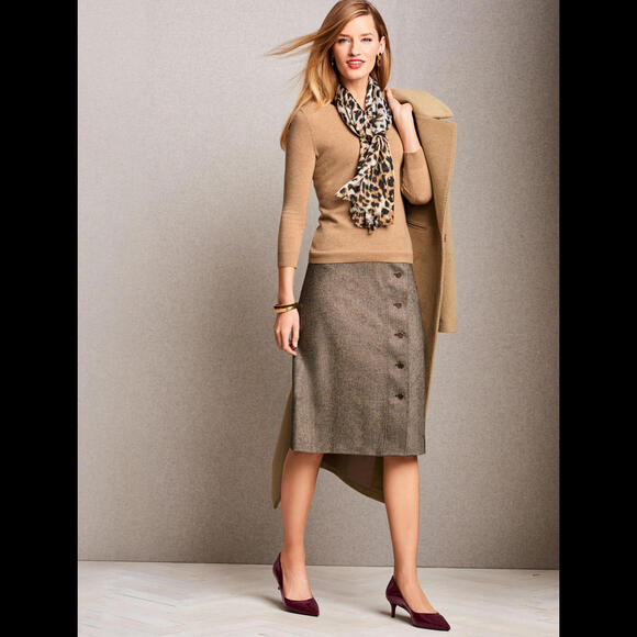 Talbots | Skirts | Talbots Ladies Donegal Brown Tweed Career Knee ...